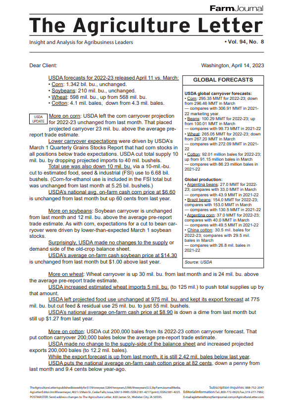 The Agriculture Letter - April 14, 2023 | Pro Farmer