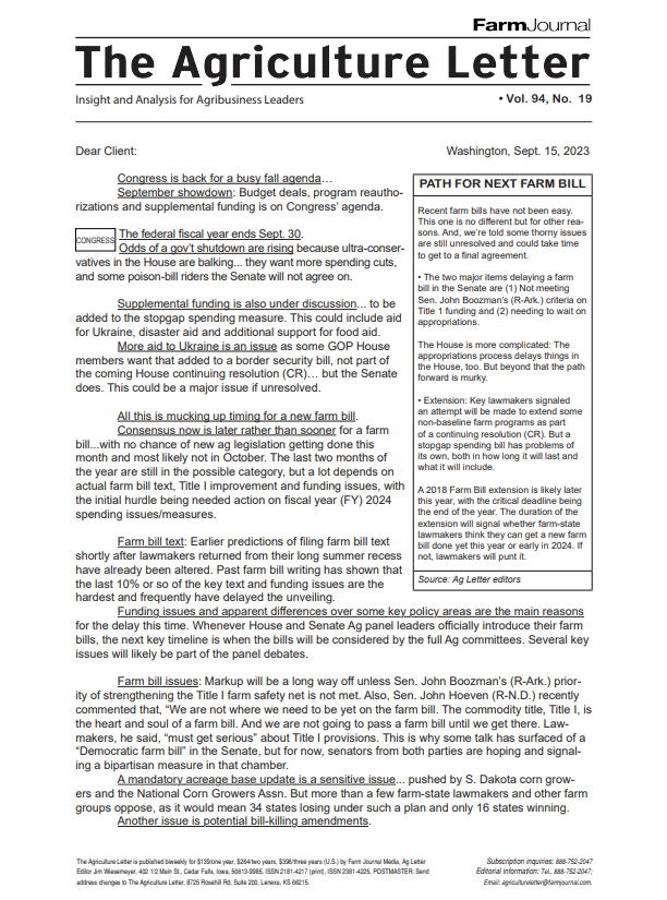 The Agriculture Letter - Sept. 15, 2023 | Pro Farmer