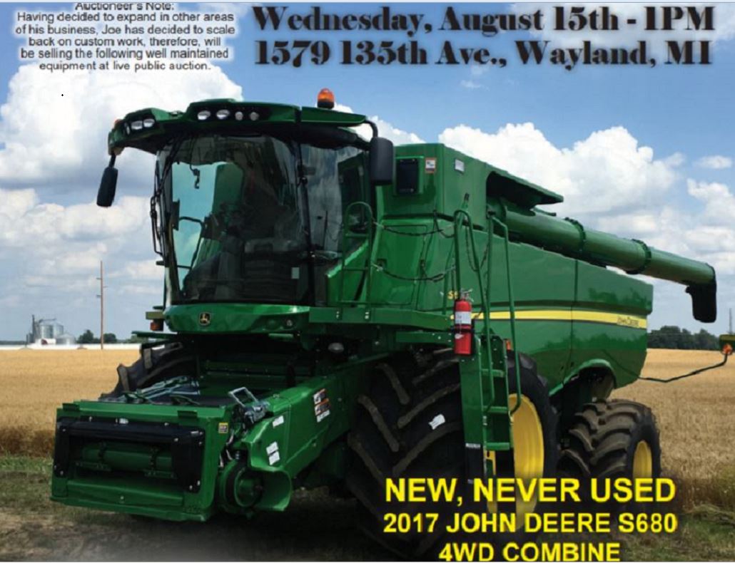 2017 JD S680 Combine Never Been in Field on Michigan Auction | AgWeb